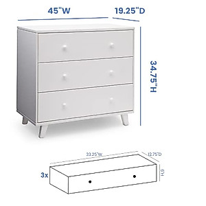 Delta Children Ava 3 Drawer Dresser with Changing Top, Greenguard Gold Certified, White