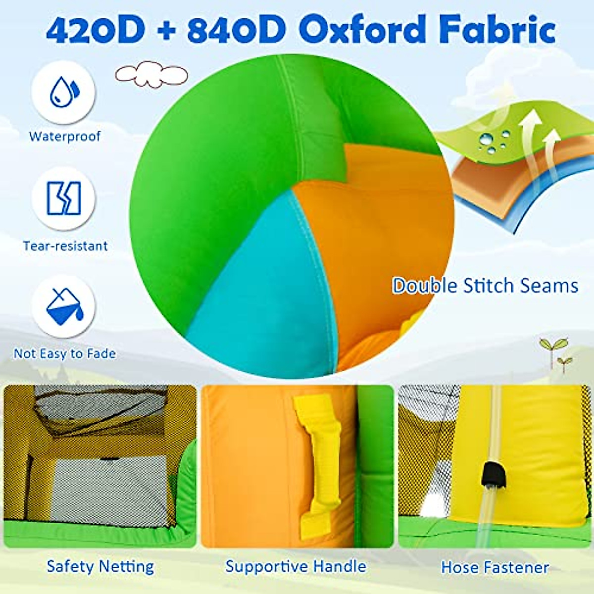 HONEY JOY Inflatable Water Slide, 6 in 1 Kids Bouncer Water Park w/Climbing Wall & 2 Long Slides, Splash Pool, Water Cannons, Indoor Outdoor Blow Up Water Slides for Backyard(Without Blower)