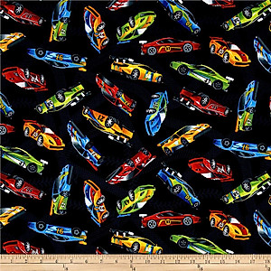 Timeless Treasures Race Cars Race Cars Black, Fabric by the Yard