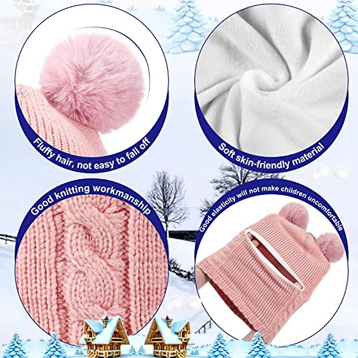Bencailor Baby Winter Hat Scarf Set Toddler Kids Fleece Lining Beanie Snow Unisex Hood Infant Toddler Kids Hat Scarf for Girls Boys(Pink, Gray,2 Pieces)