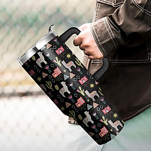 Ksoemar 40 Oz Llama Tumbler with Handle and Straw, Double Wall Stainless Steel Llama Cup, Alpaca Mug Insulated Llama Coffee Mug, 40 Oz Llama Mugs with Handle and Straw for Women Gifts