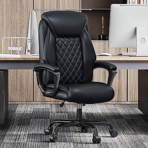 Ergonomic Office Chair High Back Home Office Desk Chair with Wheels Computer Chair with Lumbar Support PU Leather Executive Office Chair，Black