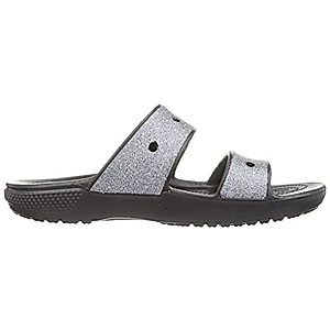 Crocs Unisex Classic Graphic Two-Strap Slide Sandals, Black/Black, 9 US Women