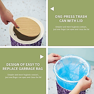 IBPNKFAZ89 Small Trash Can with Lid Violet Purple Amethyst Quartz Crystal Geode Garbage Bin Wood Waste Bin Press Cover Round Wastebasket for Bathroom Bedroom Office Kitchen, 8.66x14.3inch