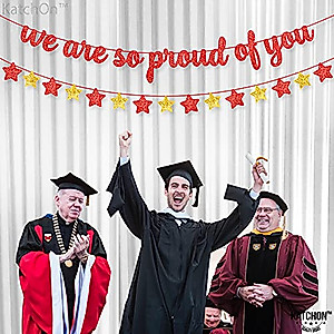 We Are So Proud Of You Banner, Glitter - Big 10 Feet with Star Garland | Graduation Banner for Red and Gold Graduation Party Decorations | Congratulations Decorations | Red Graduation Decorations 2023