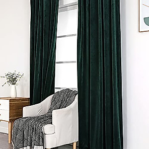 Benedeco Dark Green Velvet Curtains for Bedroom Window with Back Tab, Super Soft Vintage Luxury Heavy Drapes, Room Darkening Thermal Insulated Curtain for Living Room, W52 by L108 inches, 2 Panels