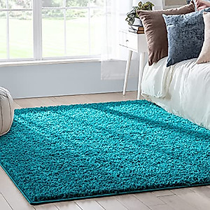 Well Woven Elle Basics | Emerson Shag Teal Blue | Textured (5'3" x 7'3") Area Rug