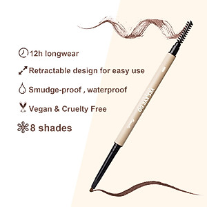 Brow Pencil for Gray Hair, Retractable Eyebrow Pencil with Brush for Older Women, Ultra Fine Mechanical Brow Definer Pencil with Angled Tip & Spoolie Brush, Long-lasting Waterproof, Grey, YES.EYE DO