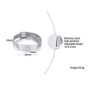 MEALGUET Personalized Stainless Steel Stylish Mesh Band Mesh Strap Women Bracelet Adjustable ID Bracelet Wristband for Men Women, Silver