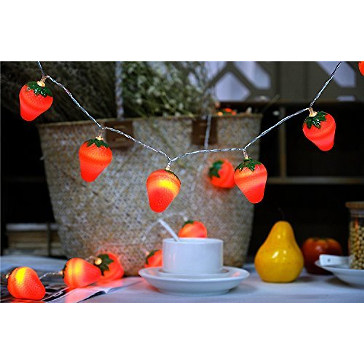 SDOUBLEM 20LED Fruit Strawberry String Lights Battery Powered Indoor Outdoor Lighting Lamp for Wedding Home Birthday Garden Yard Patio Party Decorations