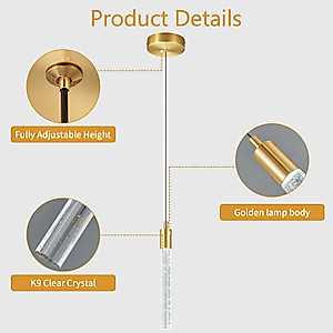zhllmq Modern Kitchen Island Pendant Light Dimmable LED Gold Brass Finish Mini Crystal Pendant Lighting Bedroom Bedside Table Small Pendant Lights（3-Pack）