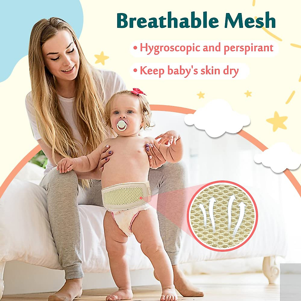 Umbilical Hernia Belt Baby Belly Button Band Infant Newborn Belly Support Band Wrap Baby Abdominal Binder Umbilical Truss Cord Adjustable Navel Band - Medium