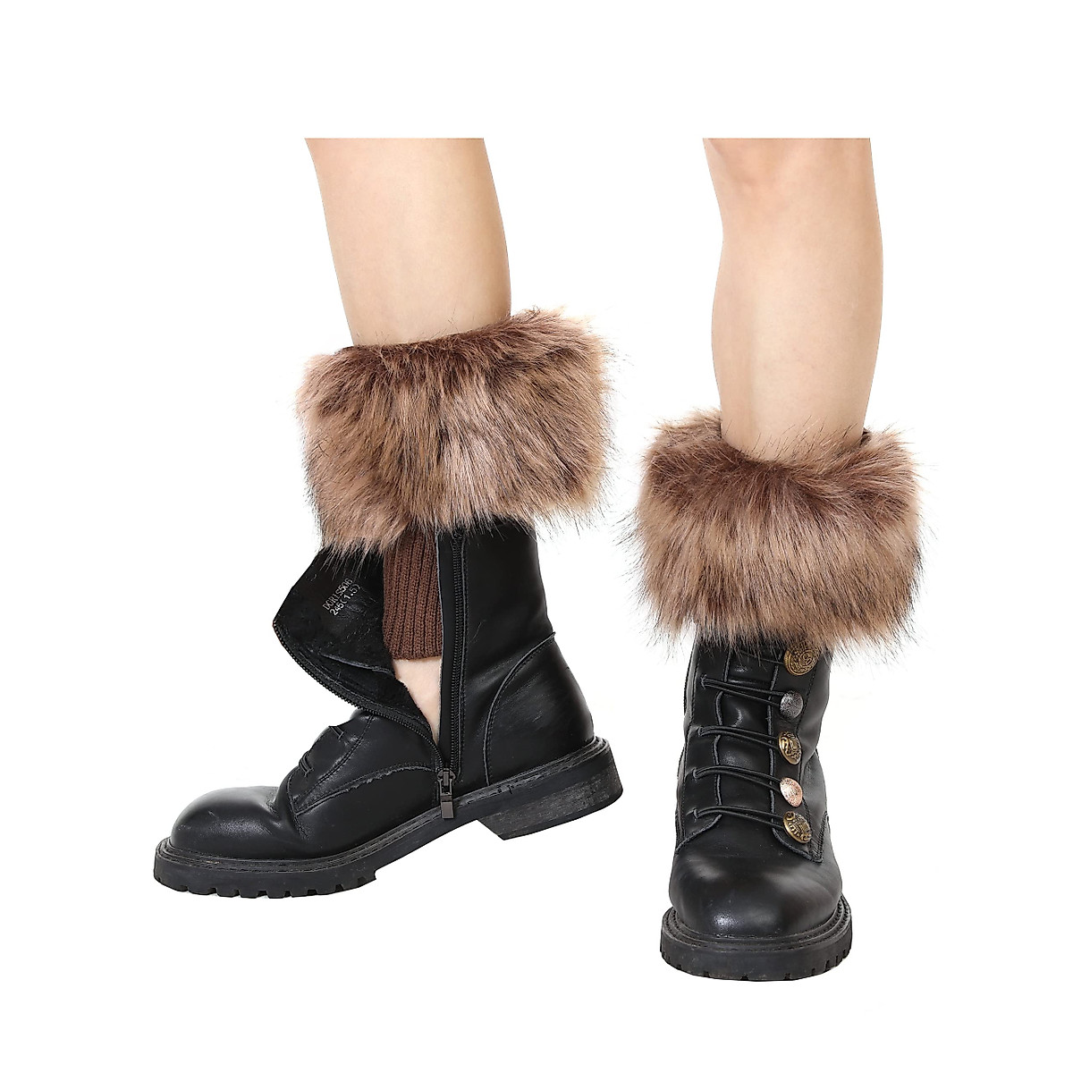 sy soul young Women Faux Fur Leg Warmers Short Furry Fuzzy Boot Cuffs Toppers Girls Winter Knitted foot cuff (Raccoon)