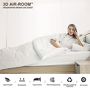 Oaken-Cat White Down Alternative Comforter Twin, All Seasons Ergonomic Bed Comforter - Ultra-Soft Plush Cloud Fluffy Microfiber Quilted Medium Warm Duvet Insert with Ties