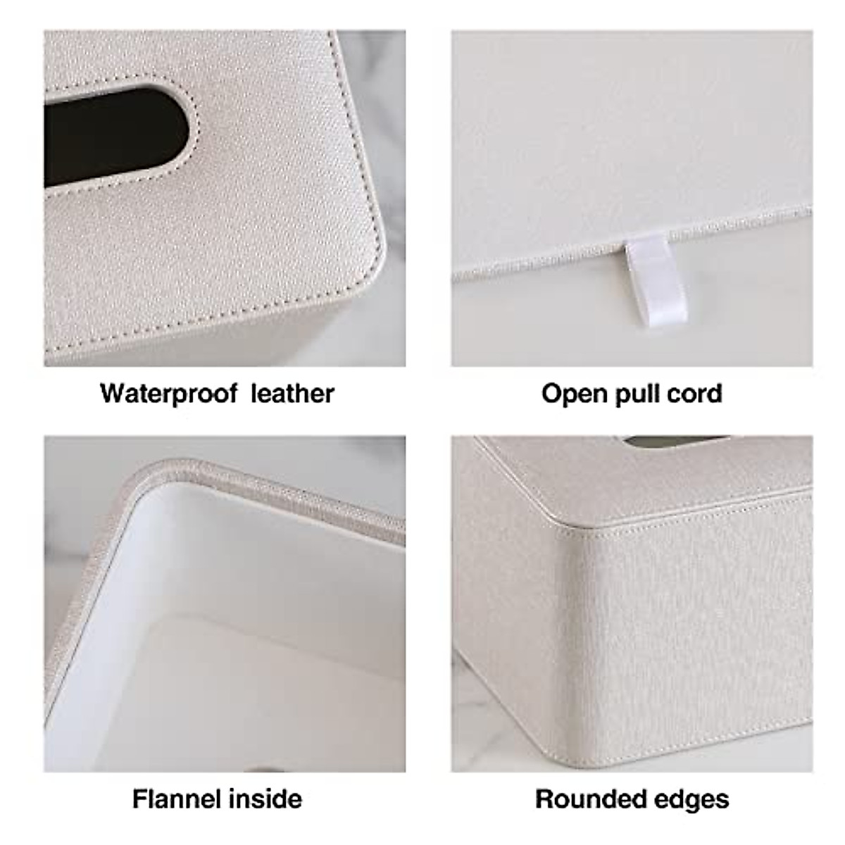 MEIBOOCH PU Leather Tissue Box Cover with Magnetic Closure, Square Tissue Box Holder with Rounded Edges Design (Beige, Rectangular)