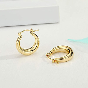 Chunky Gold Hoop Earrings 14K Gold Plated 925 Sterling Silver Post Thick Tube Hoops for Women And Girls(5-50Yellow)