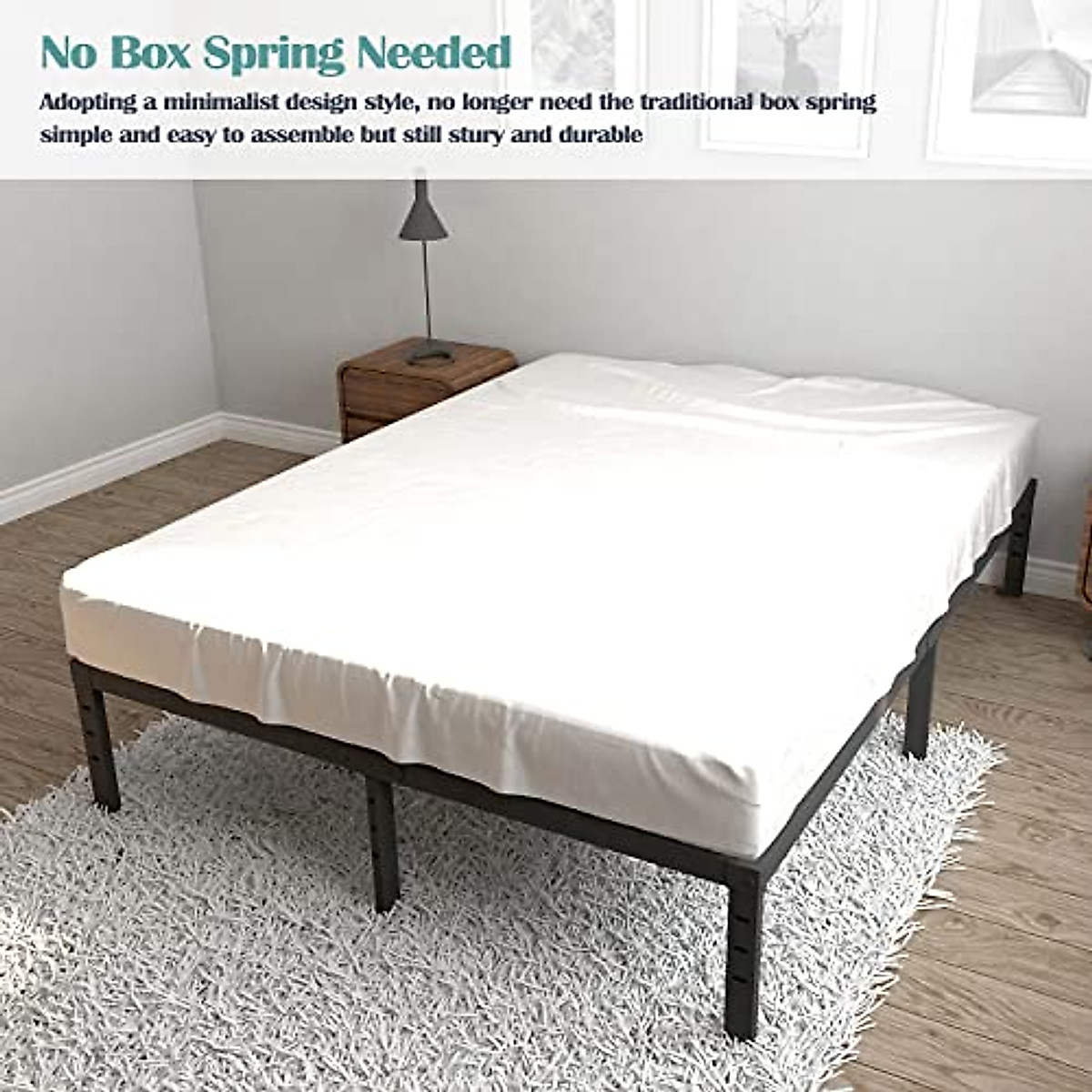 Eavesince Full Size Bed Frame 14 Inch High Max 1000 Pound Heavy Duty Metal Twin Size Platform for Boys Girls Kids No Box Spring Needed Black