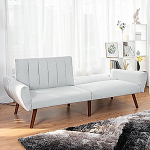 Giantex Futon Sofa Bed Folding Couch Convertible Mattress Premium Linen Upholstery and Wooden Legs (Gray)