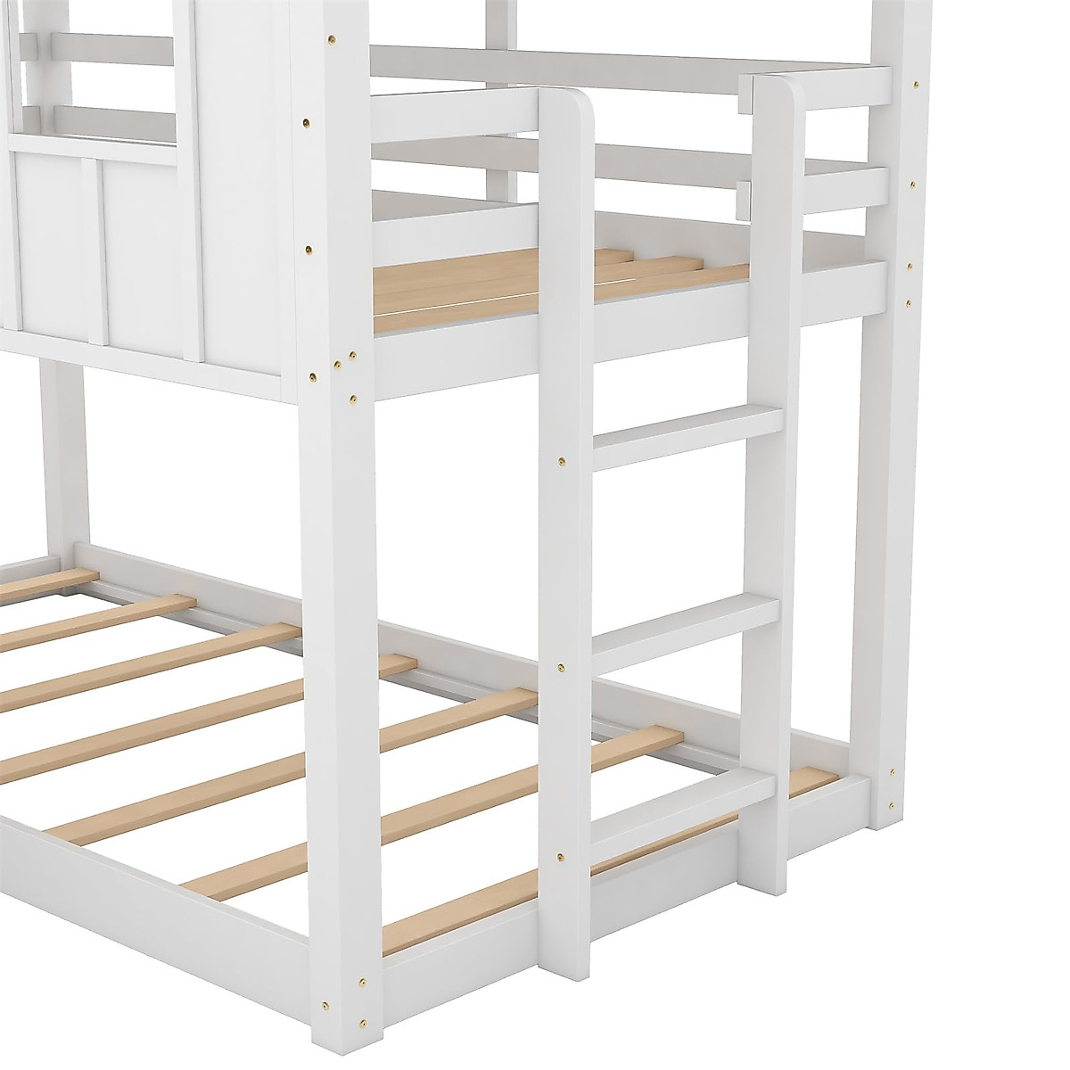 Bunk Bed Twin Over Twin, Twin Bunk Beds with Slide and 3 Steps Ladder, Wood House Bunk Bed, Low Bunk Beds Twin Over Twin for Girls, Boys and Teens