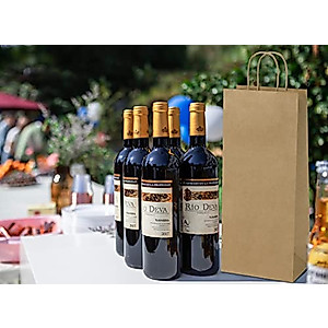 Poever Kraft Paper Wine Bags with Handles 5.25x3.25x13 inch for Whiskey Spirits Bottles 25PCS Bluk, Brown Gift Bags Shopping Bags Party Bags Retails Bags Wrapping Bags Recyclable