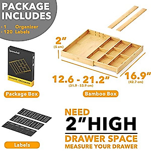 SpaceAid Bamboo Utensil Drawer Organizer with Labels, Kitchen Silverware Expandable Tray Holder Organizer for Flatware, Cutlery, Spoon and Knives Drawer Storage Organization (Natural)