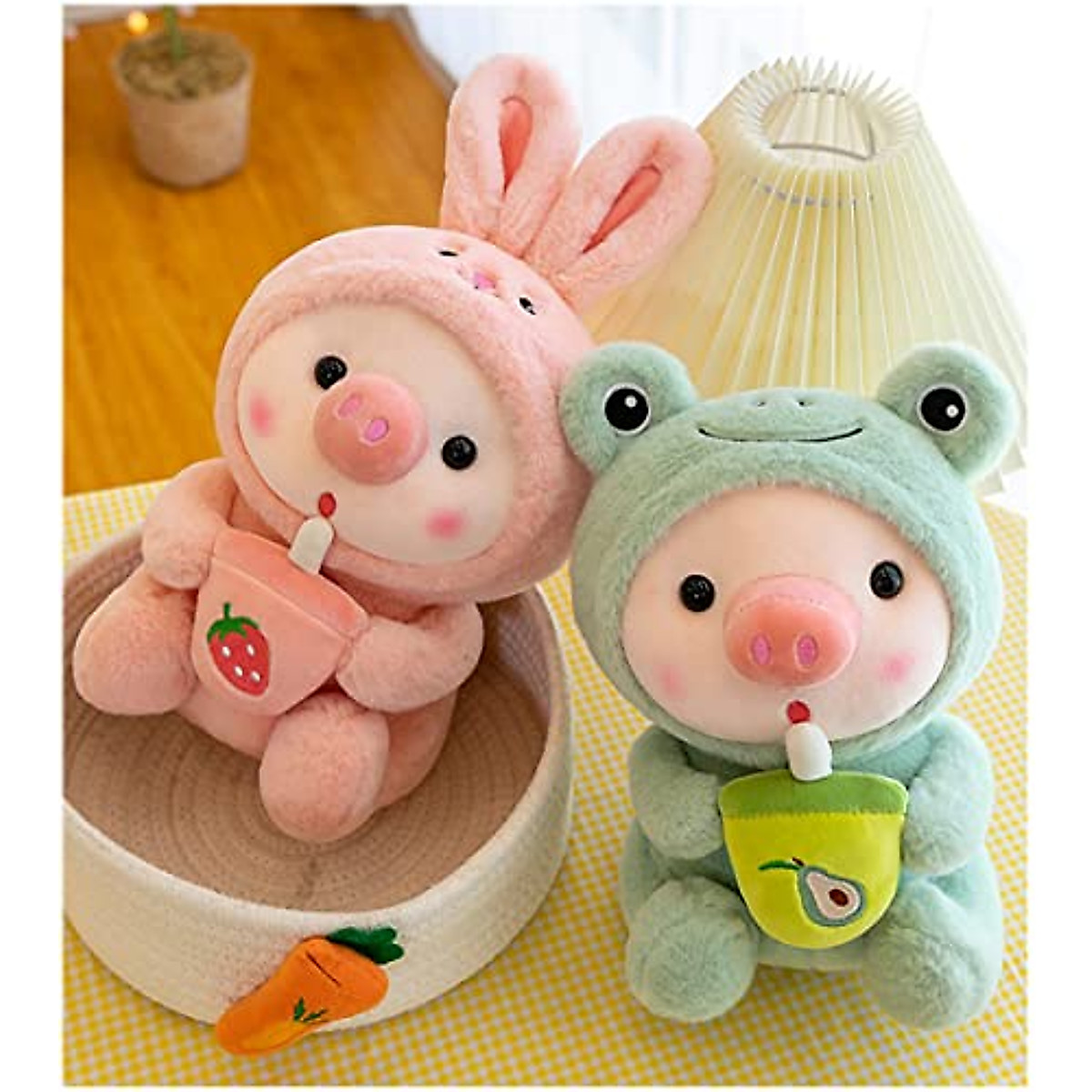 LANFIRE Pig Plush Pillow Pig Dressed Up As Frogs Tigers Rabbits Cute Plush Pillow Gifts for Boy Girl (9.8 in, Green)