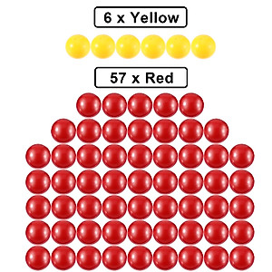 Gejoy 63 Pieces Game Replacement Marbles 3 Set Game Replacement Balls Compatible with Hungry Hungry Hippos, 57 Red Balls and 6 Yellow Balls