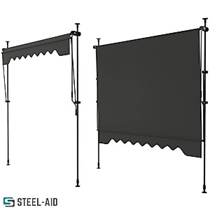 STEELAID Manual Retractable Awning – 59” Non-Screw Outdoor Sun Shade – Adjustable Pergola Shade Cover with UV Protection – 100% Polyester Made Outdoor Canopy – Ideal for Any Window or Door