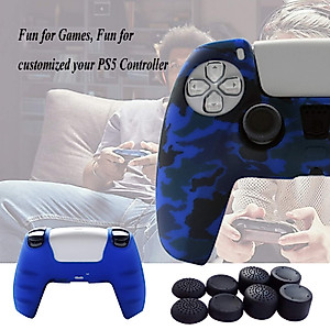 PS5 Controller Skin-Hikfly Silicone Cover for PS5 Controller Grips,Non-Slip Cover for PlayStation 5 Controller- 2 x Skin with 8 x Thumb Grip Caps(Blue,Red)