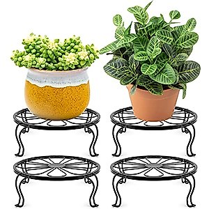 4 Pack Metal Plant Stands Outdoor Indoor, BetyBedy Flower Pot Stand, 9 Inches Corner Plant Stand for Indoor Plants, Plant Shelf Plant Holder for Living Room Balcony Patio Garden (Black)