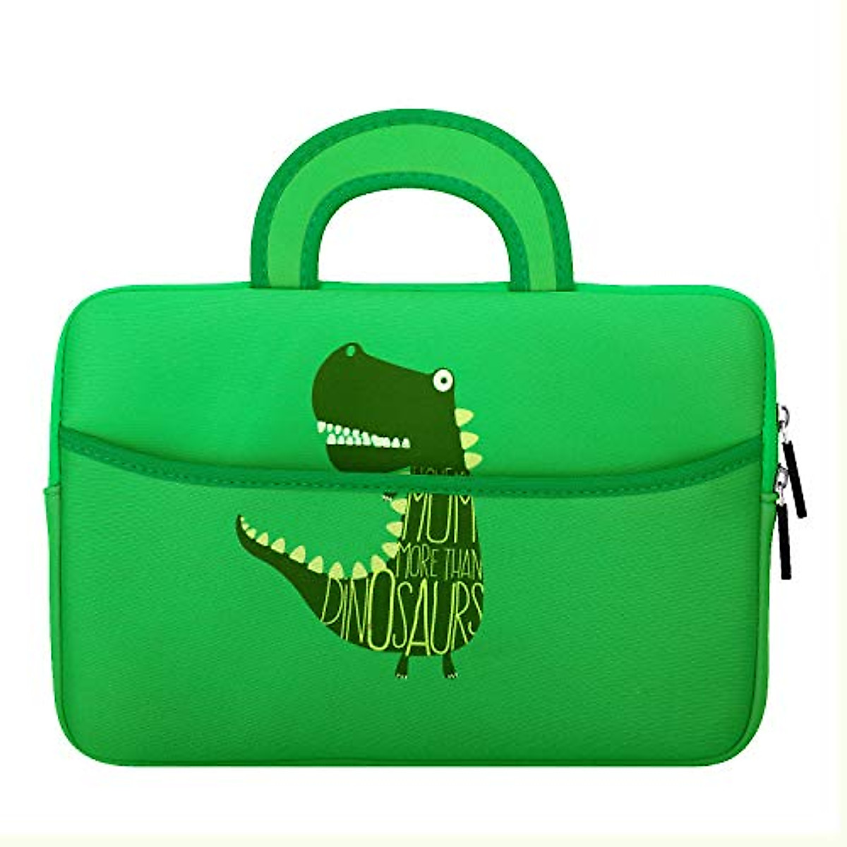 MoKo Fire HD 10 Inch Kids Tablet Sleeve Case Bag, [Shock-Proof] Zipper Handle Pouch Portable Neoprene Case Cover fits Fire HD 10 Plus 2021, Fire HD 10 Kids & Pro 2021 - Dinosaur Green