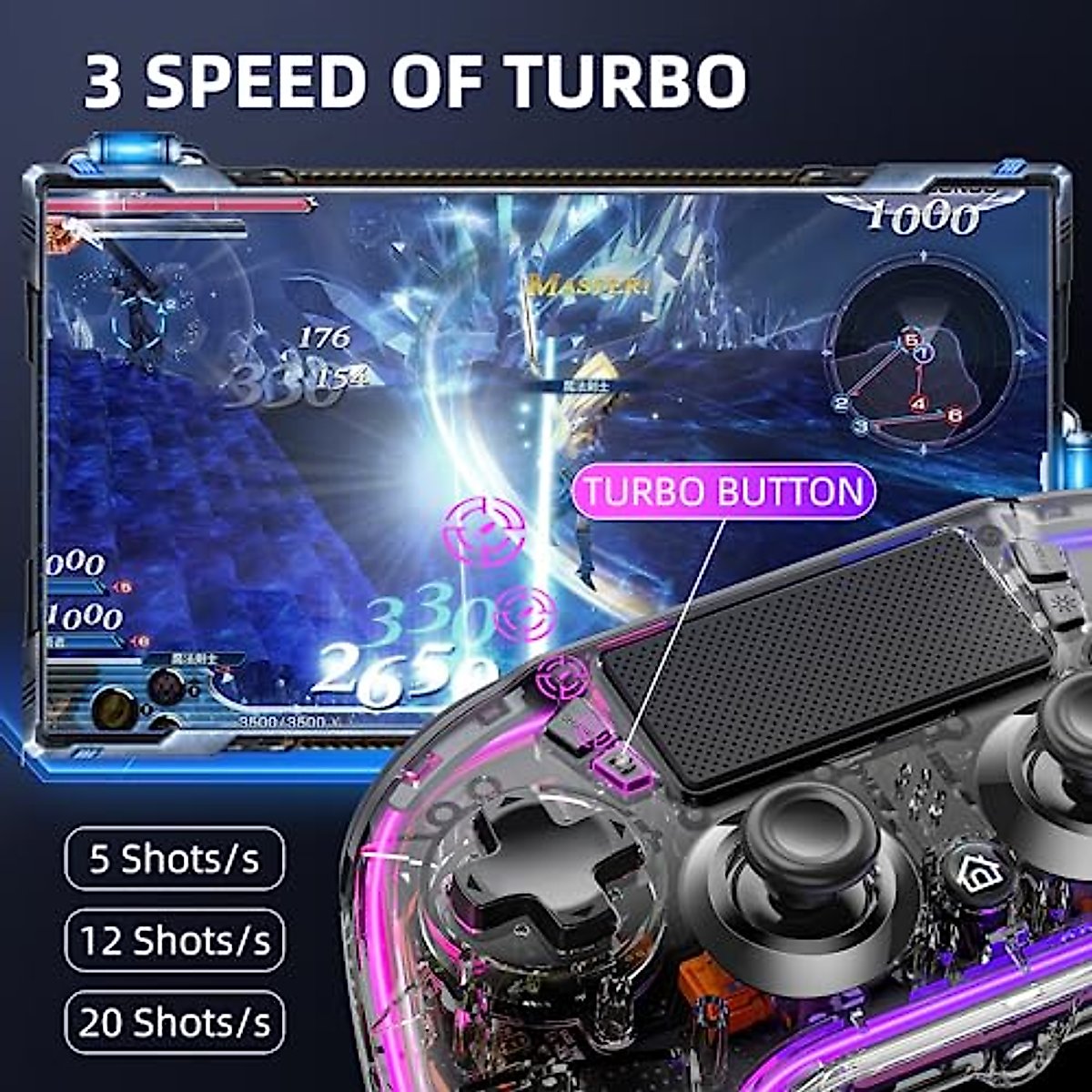 Honghao Controllers For PS4 With Hall Triggers/Vibration/Programming/8 RGB LED Lights, Wireless Remote Joystick Gamepad Accessories, Shock PS4 Dual Controller for PlayStation 4/Slim/Pro/PC (Black)
