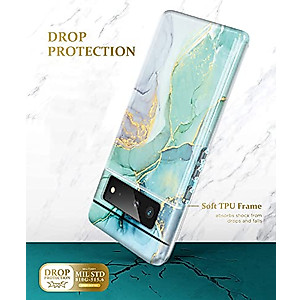 luolnh Pixel 6 Marble Glitter Case - Soft Silicone TPU Bumper Cover, Cute Design, Abstract Mint (2021)