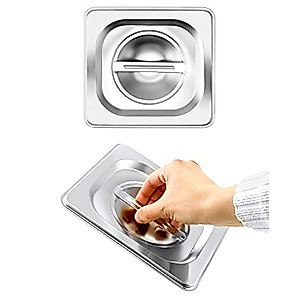 QWORK Solid Pan Lid with Handle, 4 Pack Stainless Steel Steam Table Pan Cover for 1/6 Size Steam Pans