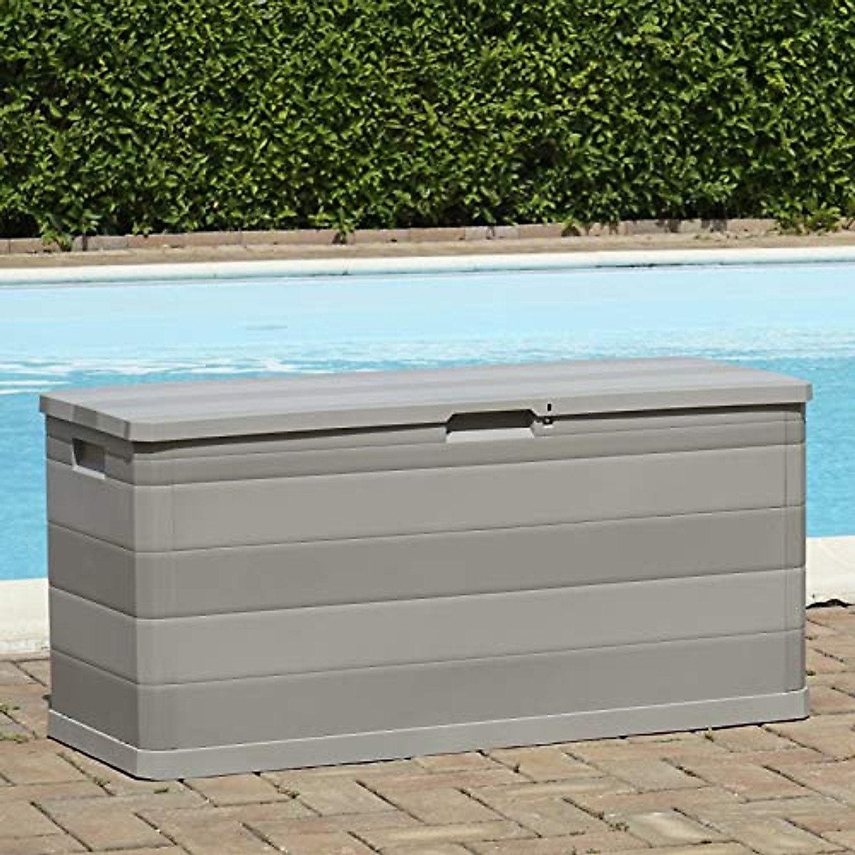 Tidyard Garden Storage Deck Box Plastic 74 Gal Lockable Garden Container Cabinet Toolbox Gray for Patio, Lawn, Poolside, Backyard Outdoor Furniture