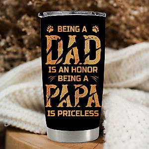 SANDJEST Dad Tumbler Gifts for Dad from Daughter, Son - Papabear American 20oz Stainless Steel Insulated Coffee Travel Mug Christmas, Birthday,Father's Day Gift - Papa Thermal