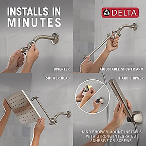 Delta Faucet 10-inch Raincan Shower Head and Hand Held Shower Combo, Brushed Nickel Square Shower Head, Rainfall Shower Head, Hand Shower, 1.75 GPM Flow Rate, Spotshield Brushed Nickel 75527-SN