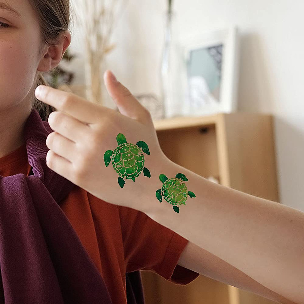 WIRESTER Temporary Tattoo Stickers for Girls Boys Kids Adults, Fake Tattoos on Face Hand Neck Wrist Party Favor Body Art, Tattoo Sheet 6 x 7.87 inch - Turtle Designs (Blue, Pink, Purple, Green, Black)