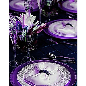 TABLECLOTHSFACTORY 24 pcs 13" Purple Beaded Round Charger Plates