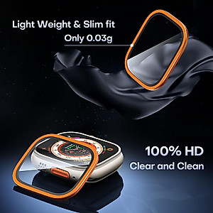 LϟK 2 Pack for Apple Watch Ultra 2 / Ultra Screen Protector 49mm - 9H Tempered Glass + Titanium Alloy Frame [Stay Original+Bubble Free] Waterproof HD Glass Film for iWatch Ultra 49mm, Orange