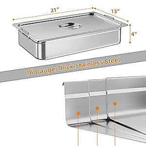 TrailBlaze 6 Pack Full Size Food Pan, Commercial Catering Hotel Pan, [Nsf Certified] Stainless Steel 4 Inch Deep Anti-Jamming Steam Table Pan(Handle & cover)