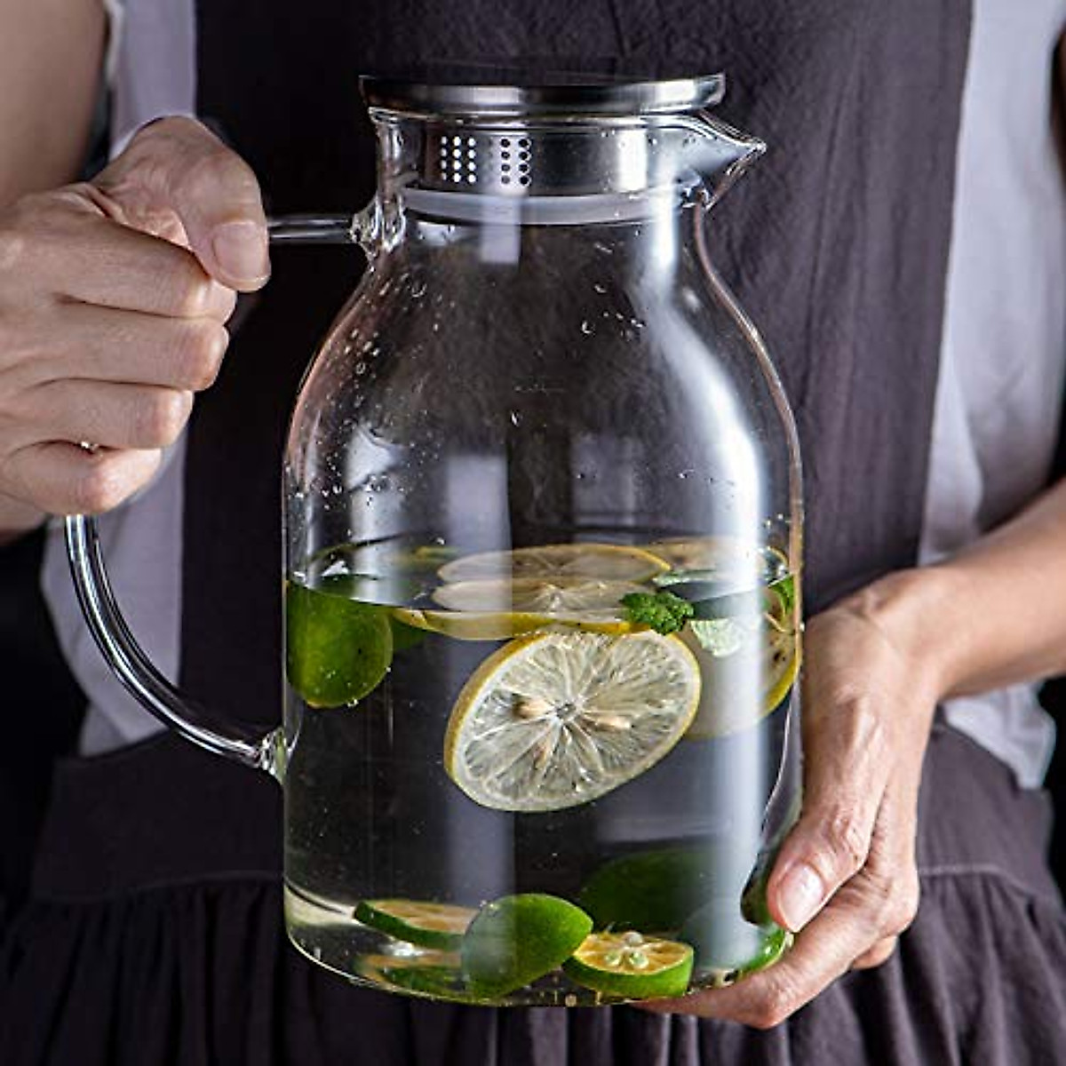 88OZ Glass Pitcher with Lid and Spout - High Heat Resistance Pitcher for Hot/Cold Water & Iced Tea (2.6L)