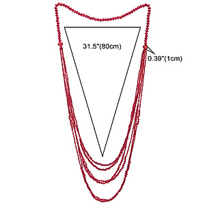 COOLSTEELANDBEYOND Red Beads Long Statement Necklace Multi-Strand Waterfall Chains with Crystal Beads Charm Pendant