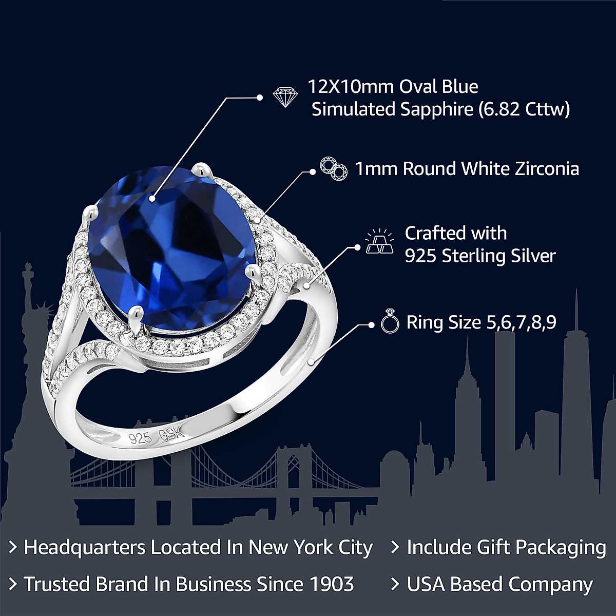 Gem Stone King 925 Sterling Silver 12X10MM Oval Gemstone Birthstone Halo Engagement Ring | Wedding Anniversary Promise Ring For Women | Available In Size 5,6,7,8,9