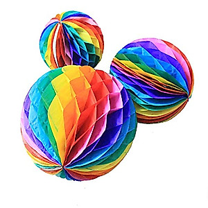 8PCS Hanging Iridescent Honeycomb Ball Rainbow Tissue Paper Pom Poms Balls Flowers Decorative for Bridal Shower Wedding Birthday Theme Party Home Wall Decoration (10”/25cm)