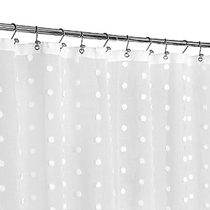 Barossa Design Pure White Sheer Shower Curtain -Soft Light-Weight Faux Linen Polyester & Sheerness Shower Curtain with Pom Poms for Girls Bathroom - 72x72