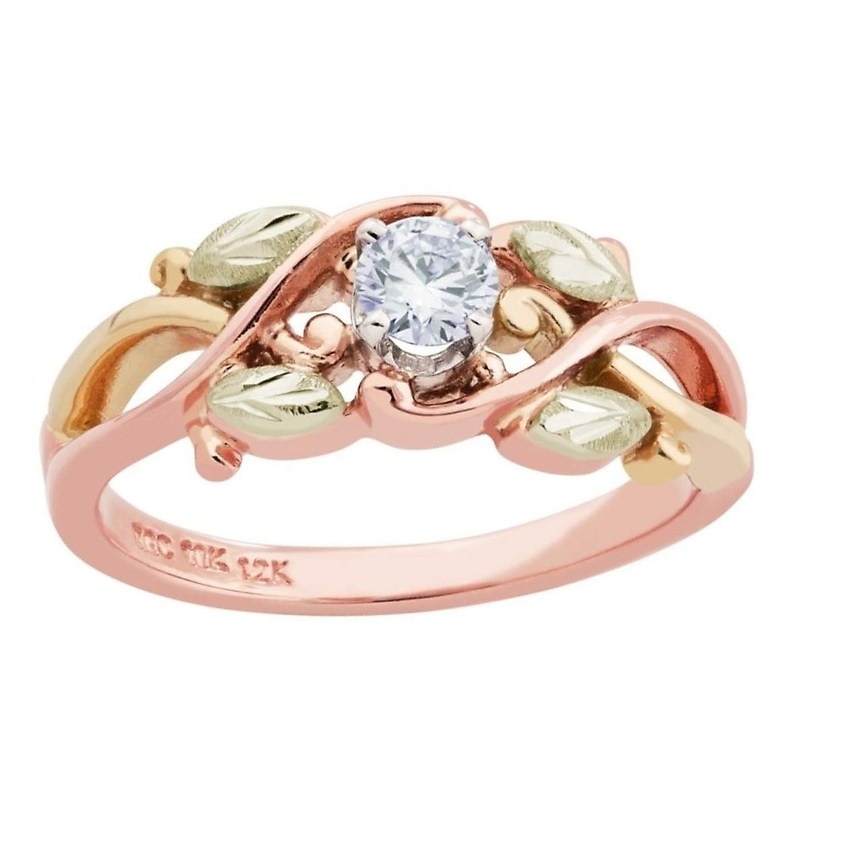 10k Red and Yellow Gold, Diamond Engagement Ring with Leaves, 12k Green Black Hills Gold Size 7.5