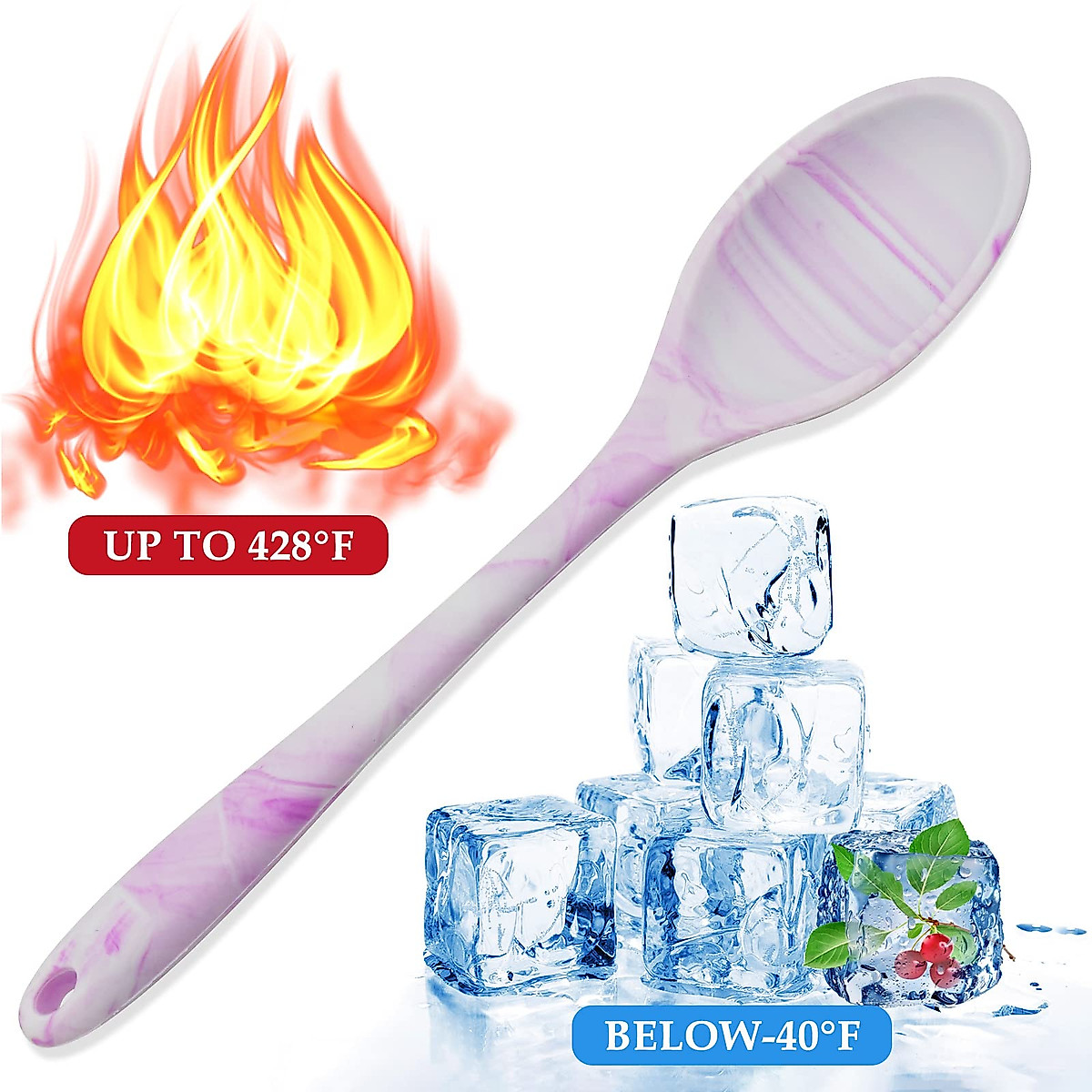 4 Pcs Silicone Spoons for Cooking, 10.6'' Large Mixing Spoon for Cooking Heat Resistant Basting Spoon Serving Spoon, Non Stick Kitchen Utensil Spoons Set for Stirring, Mixing and Serving