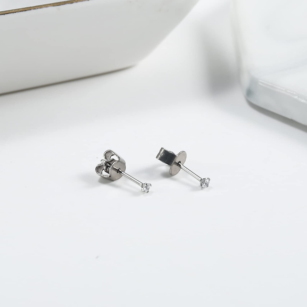 TGNEL 2mm Titanium Earrings Cubic Zirconia Earrings for Women, Tiny Titanium Stud Earring Hypoallergenic for Women Men Sensitive Ear
