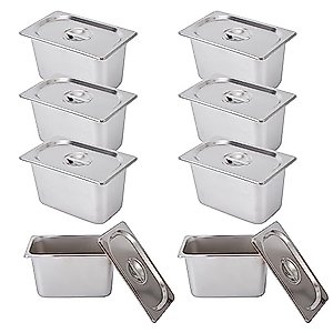 8 Pack Hotel Pans 1/4 Size Steam Table Pan with Lid,Commercial Stainless Steel Pan, Catering Food Pan for Food Warmer Party Restaurant Catering Supplies Restaurants
